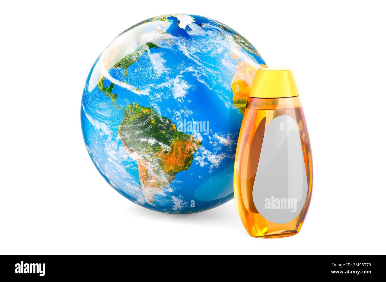 Shampoo bottle with Earth Globe, 3D rendering isolated on white ...
