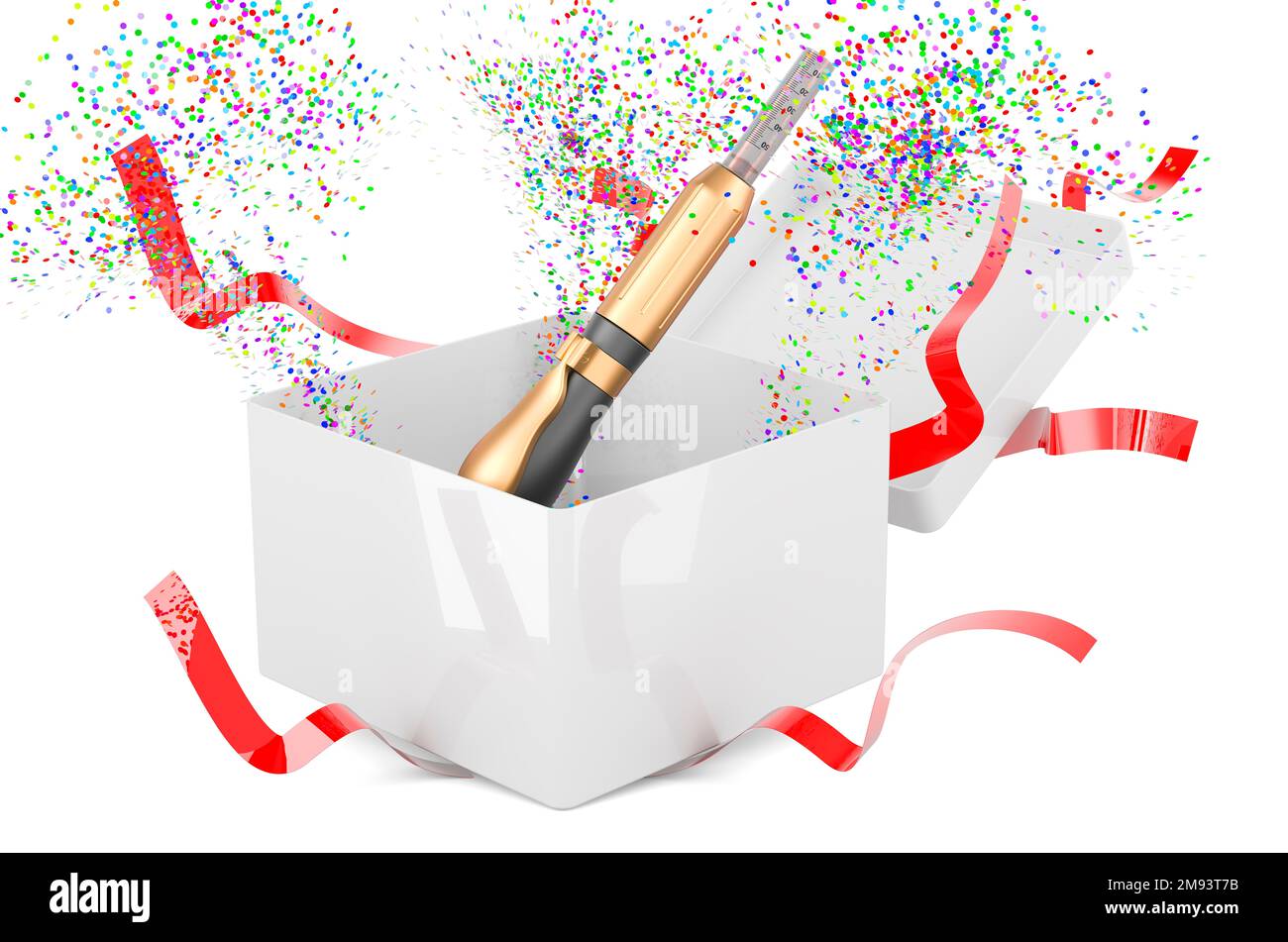 Hyaluronic pen inside gift box, 3D rendering on white background Stock ...
