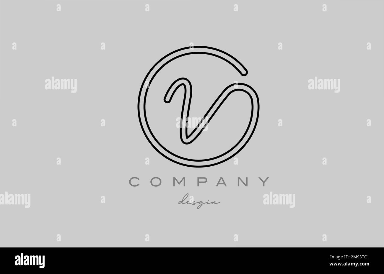 black and grey V alphabet letter logo icon design with line ...