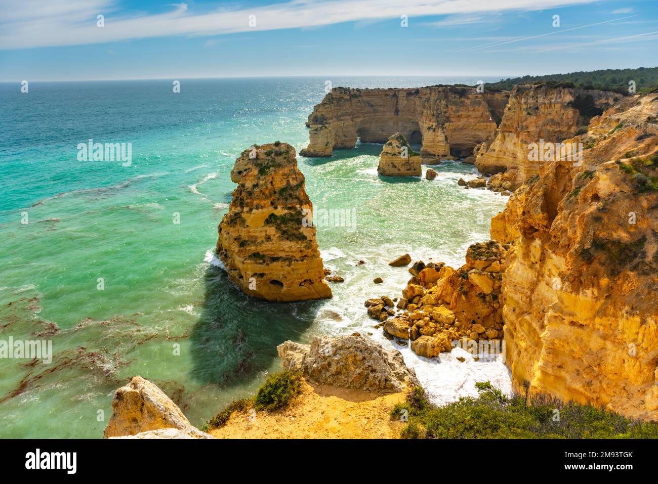 Natural caves and beach, Algarve Portugal. Rock cliff arches of Seven ...