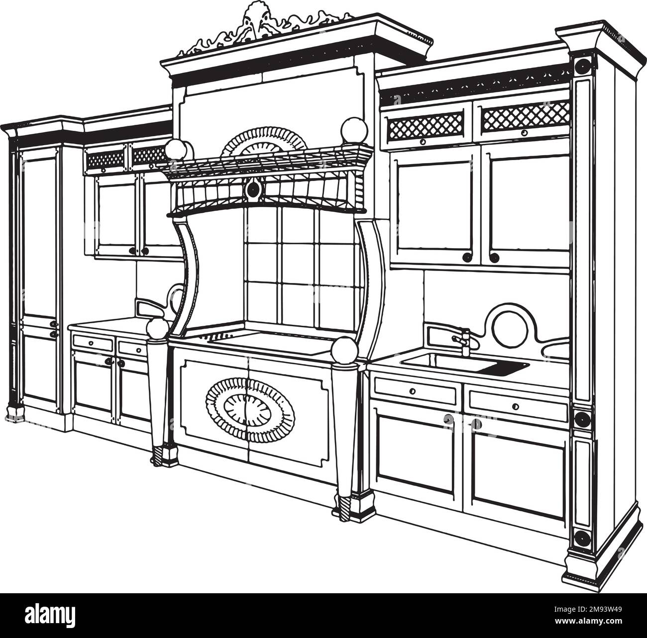 Cartoon microwave domestic appliance vector Black and White Stock ...