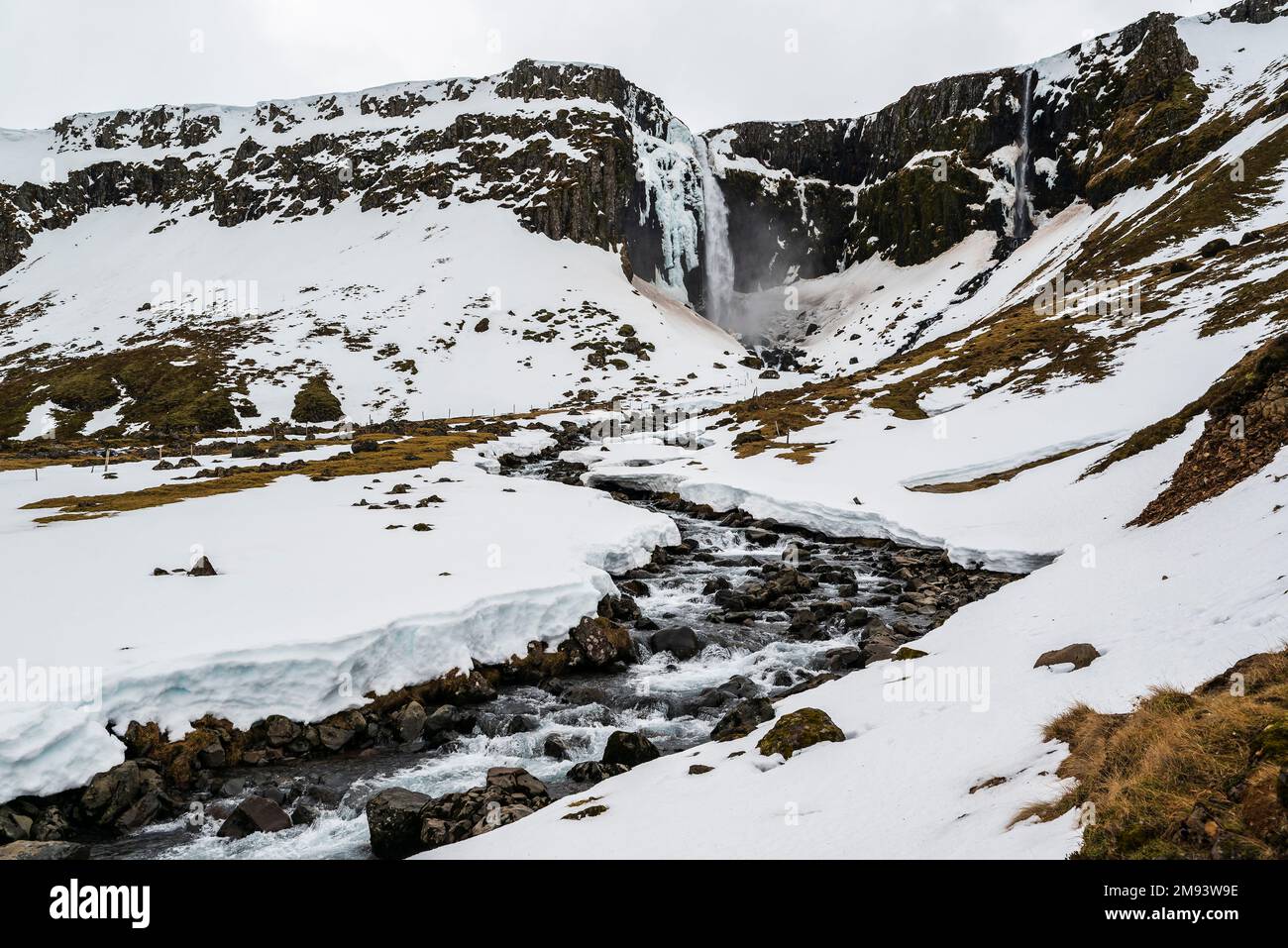 Scenic view of the picturesque Grundarfoss waterfall and the river ...