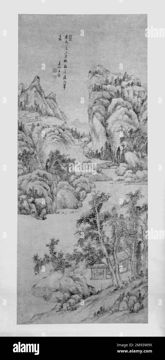Mountain Landscape in the Style of Wu Zhen Wang Chen. , 1790. Hanging ...