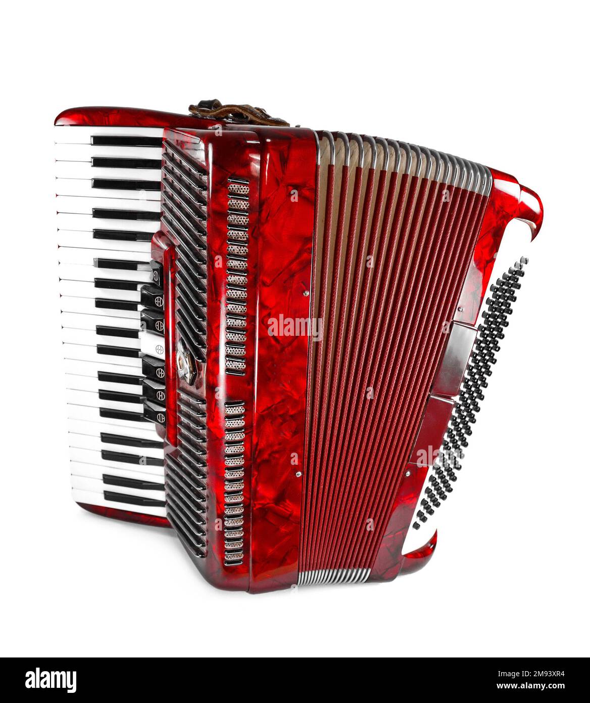 Old red accordion isolated on a white background Stock Photo - Alamy