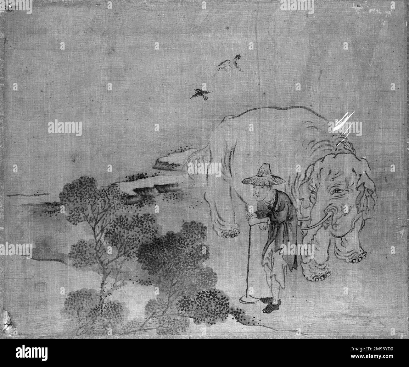 Farmer and Elephant, Album Leaf Painting Farmer and Elephant, Album ...