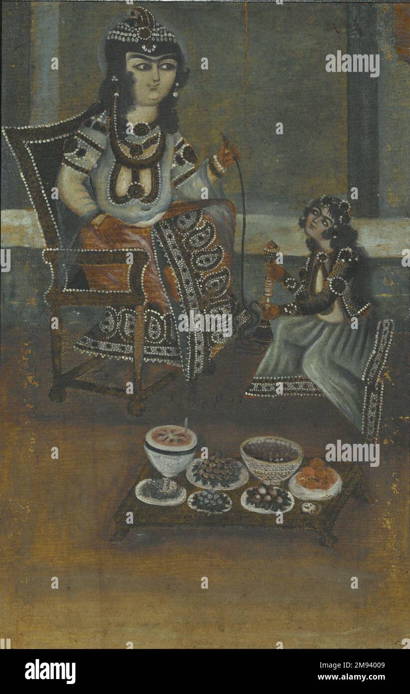 Female Attendant Offering a Waterpipe to a Princess Seated on a Throne ...
