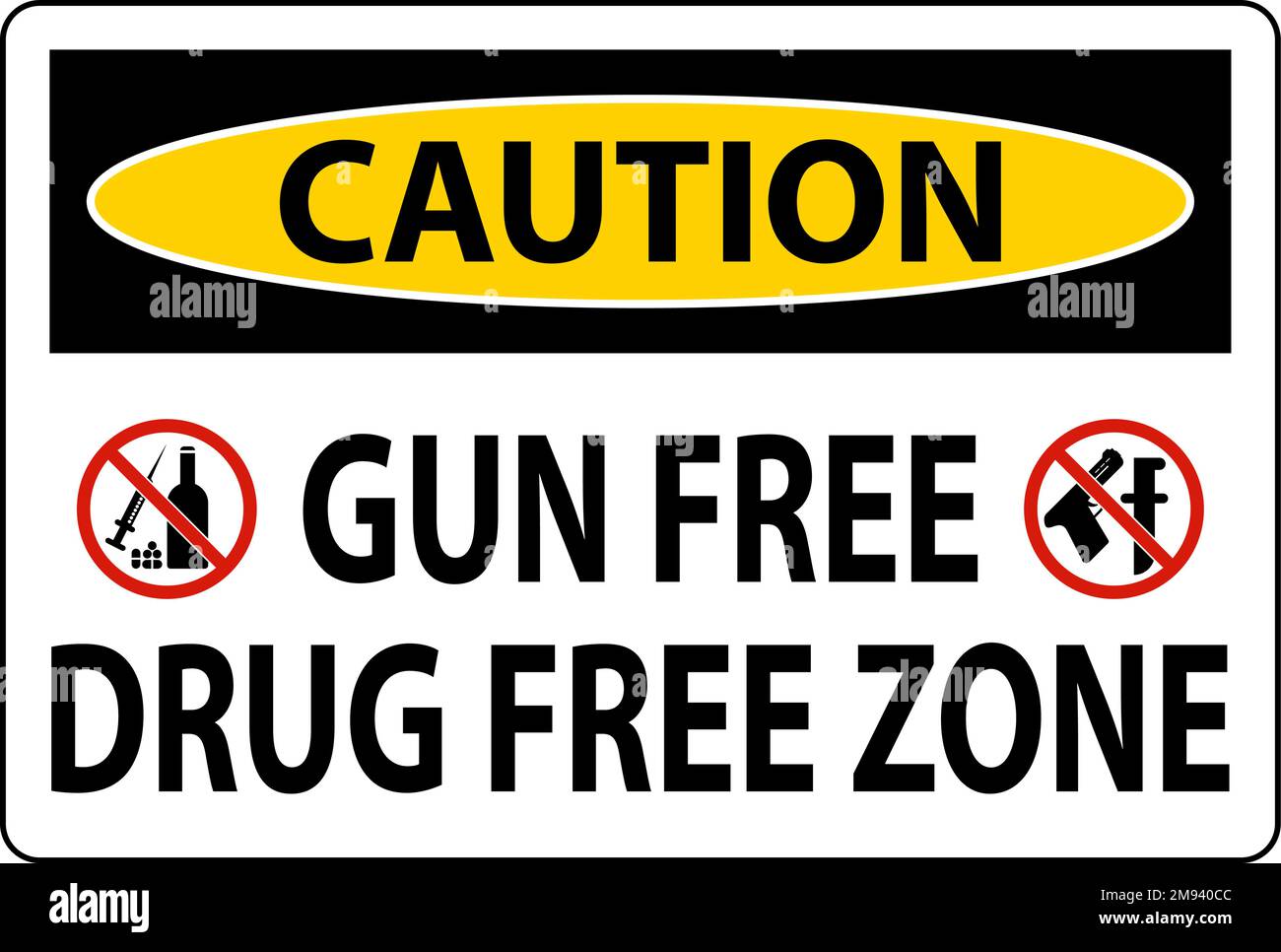 Caution Sign Gun Free Drug Free Zone Stock Vector Image & Art - Alamy