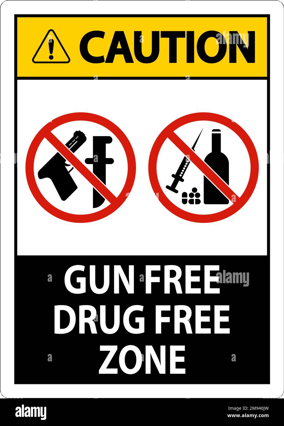 Caution Sign Gun Free Drug Free Zone Stock Vector Image & Art - Alamy