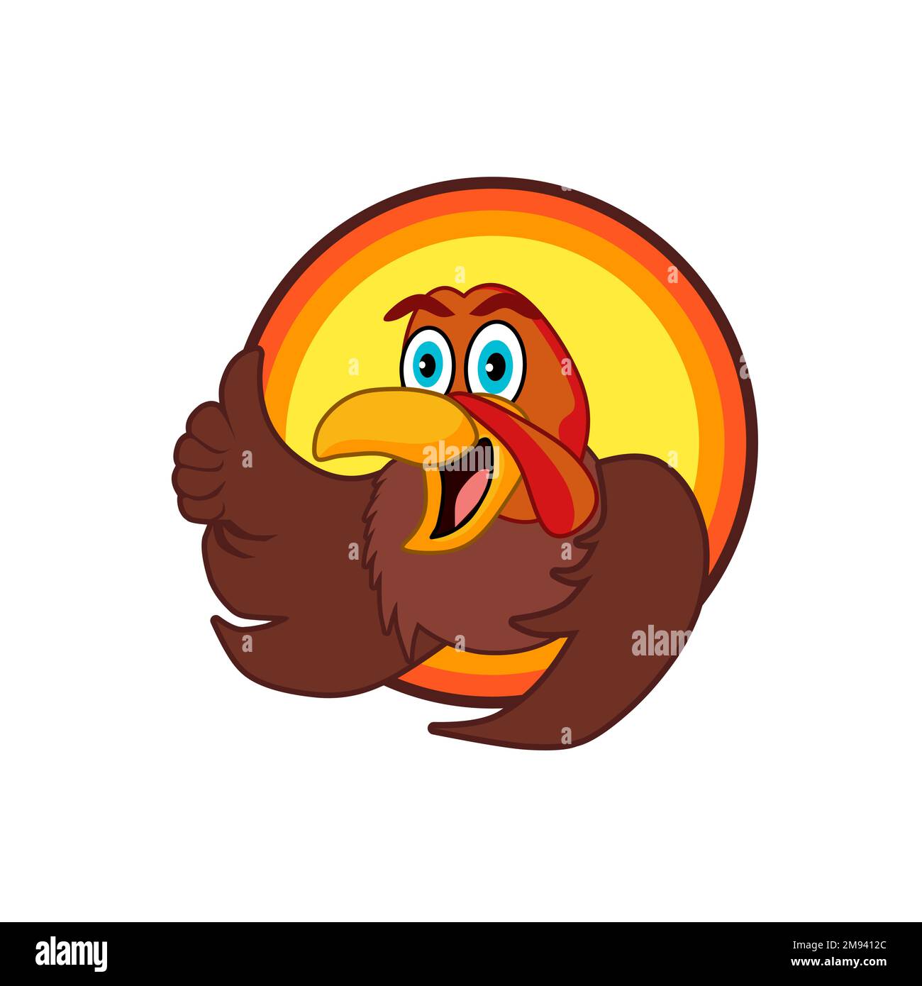A vector illustration of a cartoon turkey logo on against a yellow ...