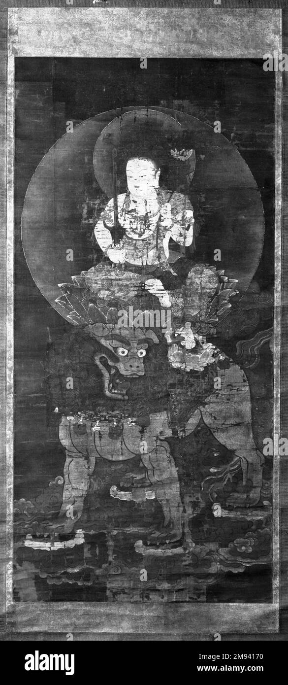 Monju On a Lion , late 13th-early 14th century. Silk painting, 71 3/4 x ...
