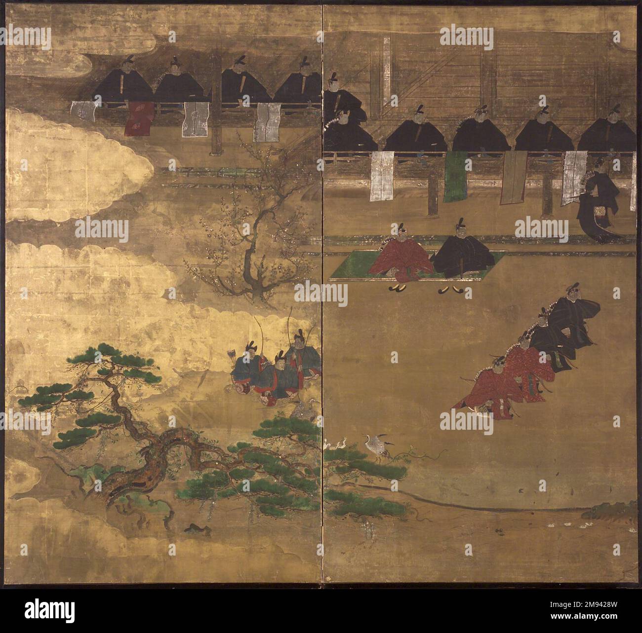 Fragment of Nenju Gyoji Screen , 17th century. Two-fold screen, ink ...