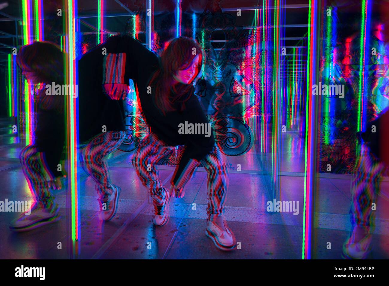 Double Exposure Glitch Techniques Portrait in Sensual Expressive Bizarre Dancer Young Woman Who ...