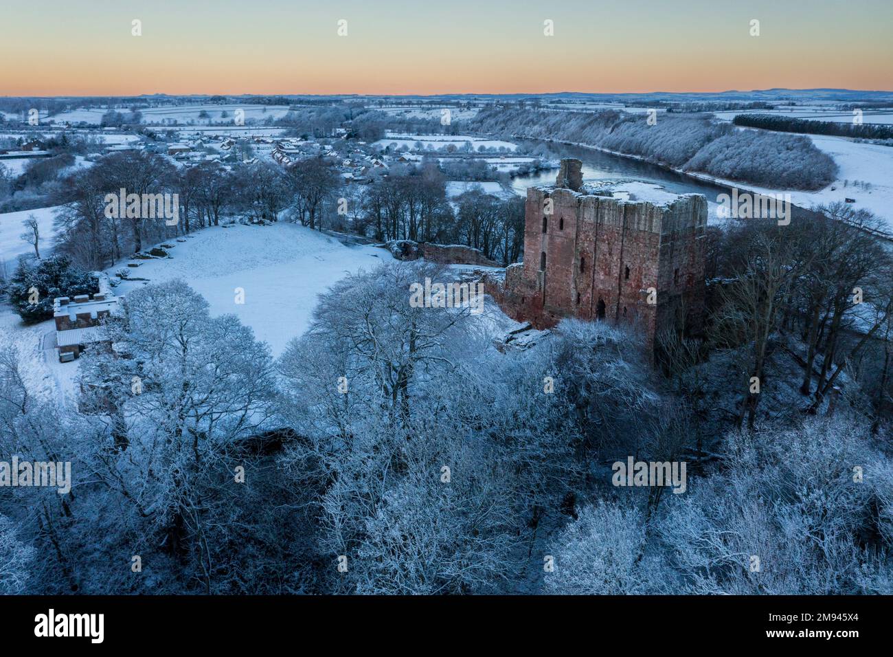 Norham Castle on a winters morning, built by the Prince Bishops of ...