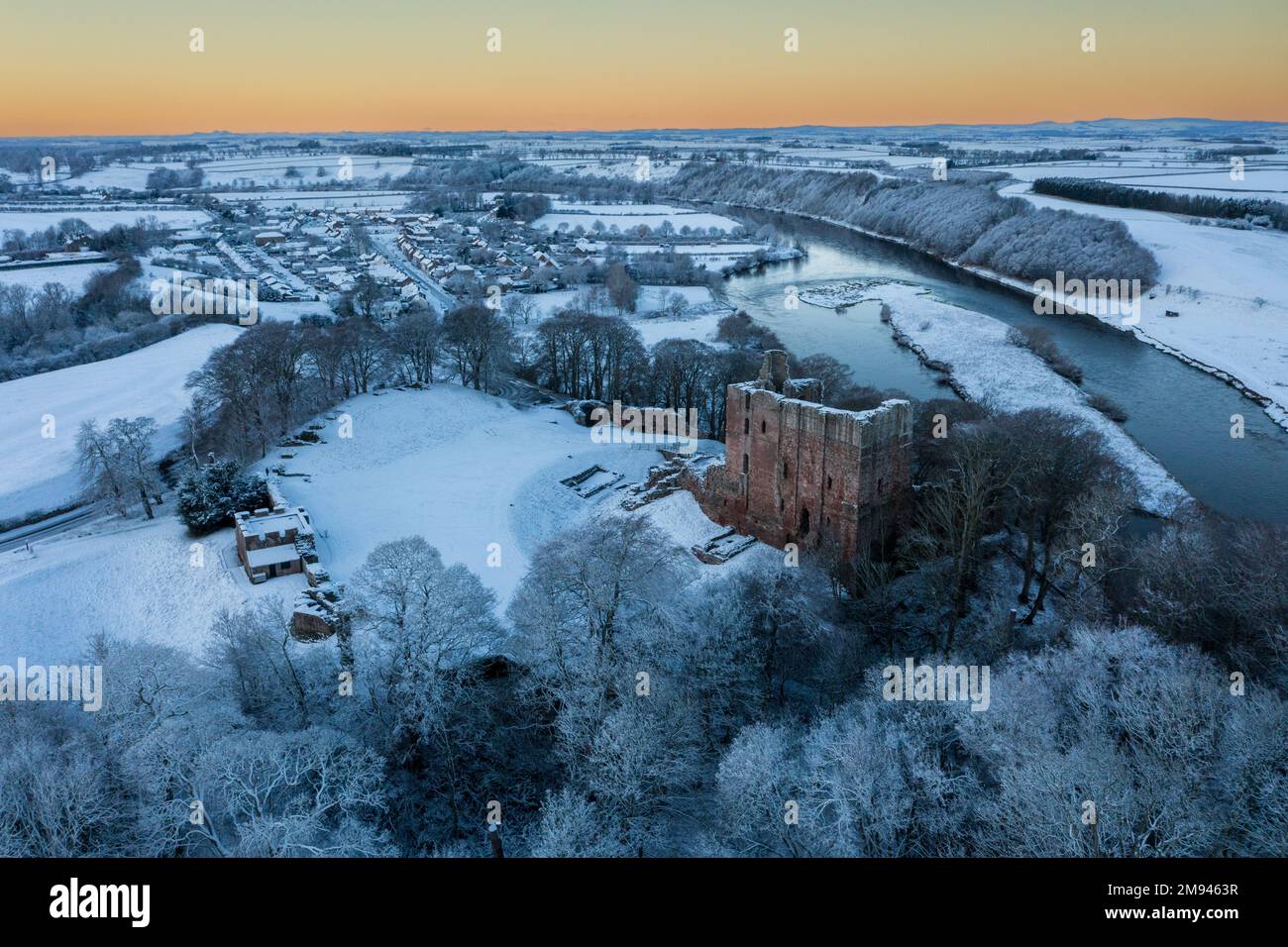 Norham Castle on a winters morning, built by the Prince Bishops of ...