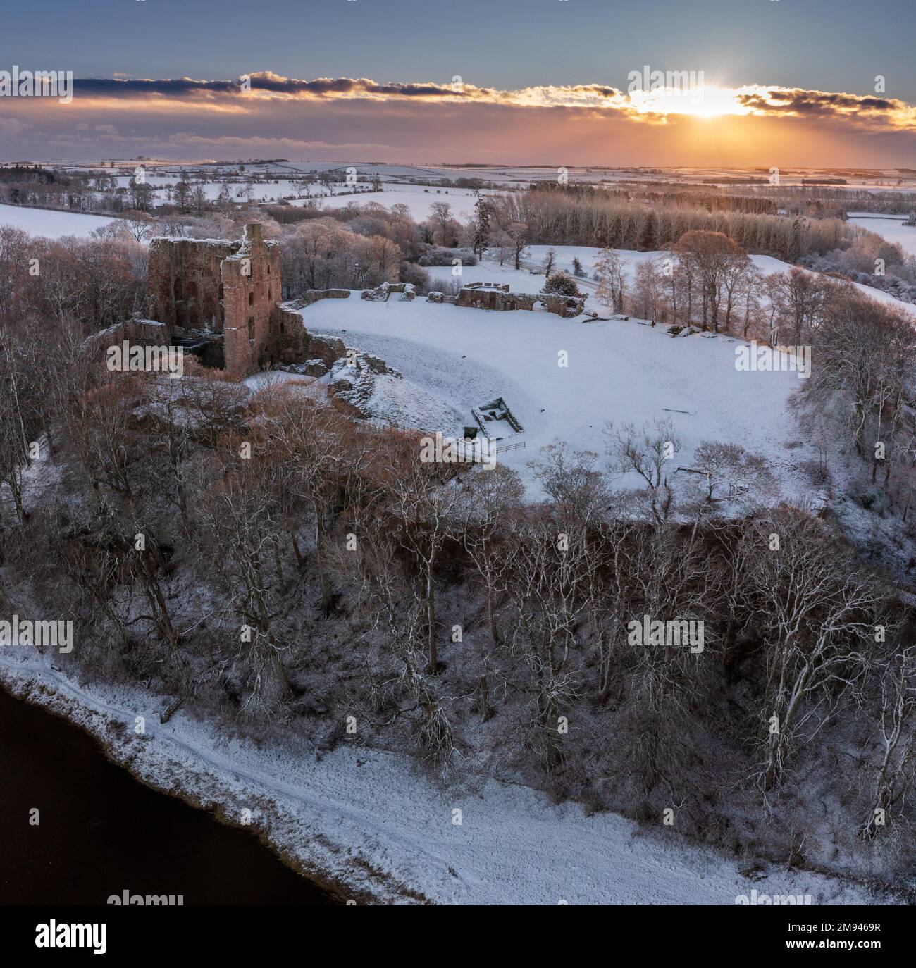 Norham Castle on a winters morning, built by the Prince Bishops of ...