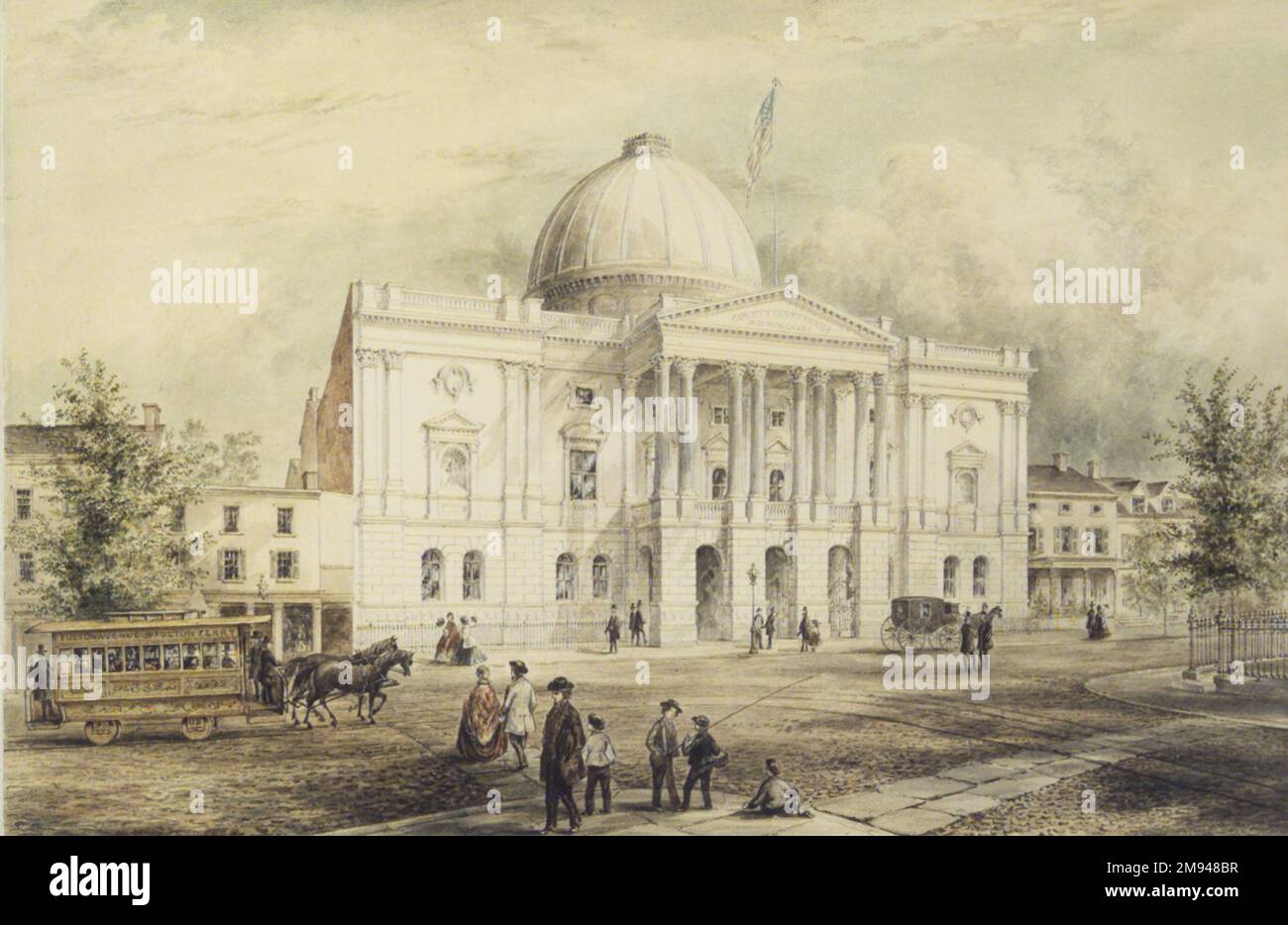 County Court House, Brooklyn Jacob Wells (American, active 1851-1863). , 1863. Watercolor, 7 x ...