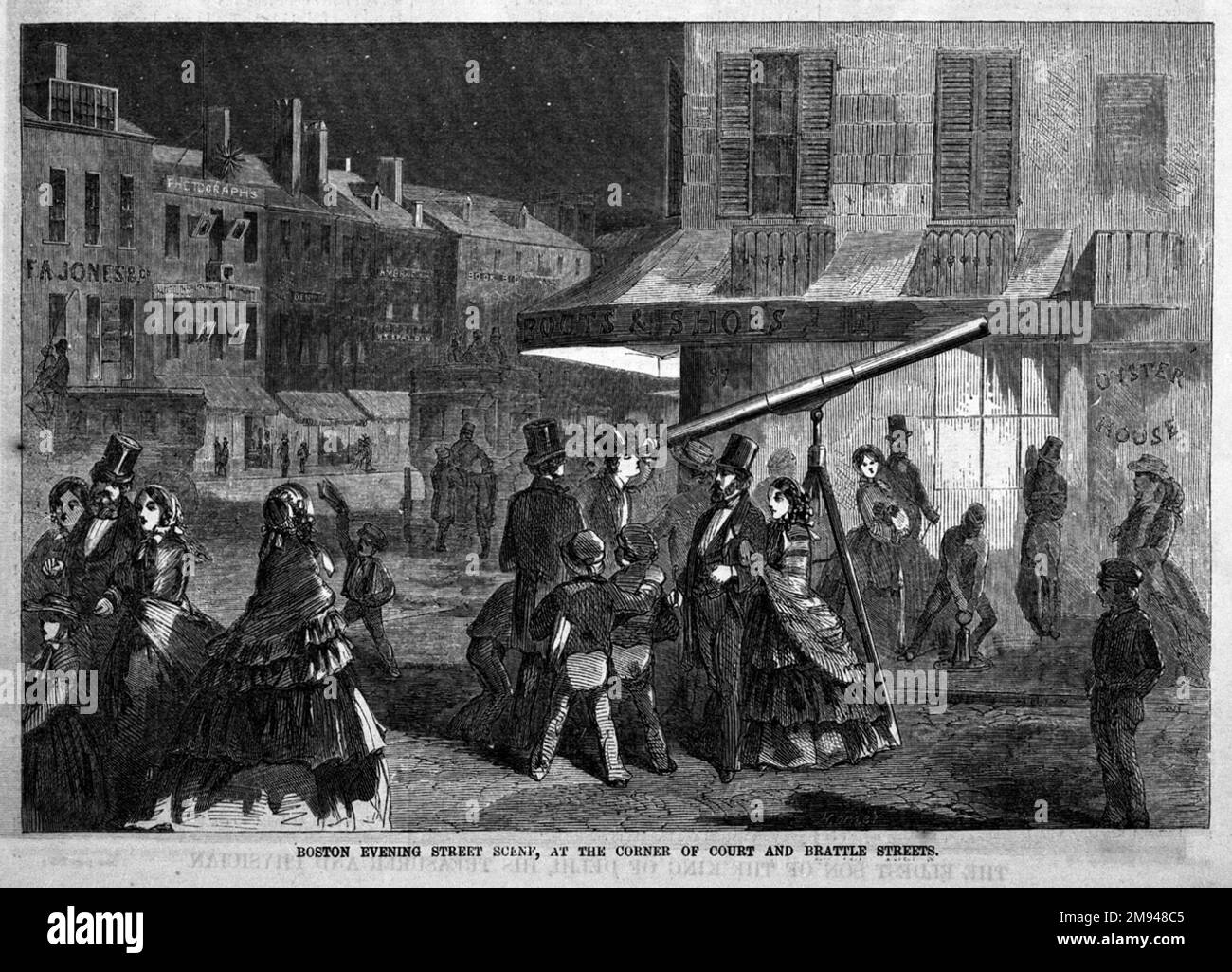 Boston Evening Street Scene, at the Corner of Court and Brattle Streets ...