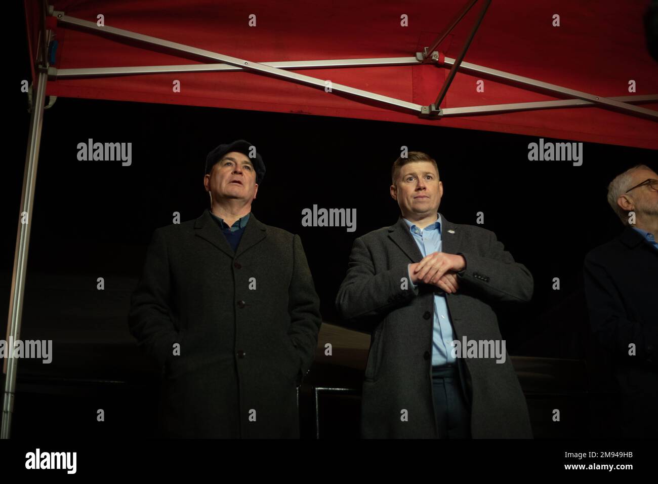 London, UK. 16th Jan, 2023. Mick Lynch seen giving a speech during a ...