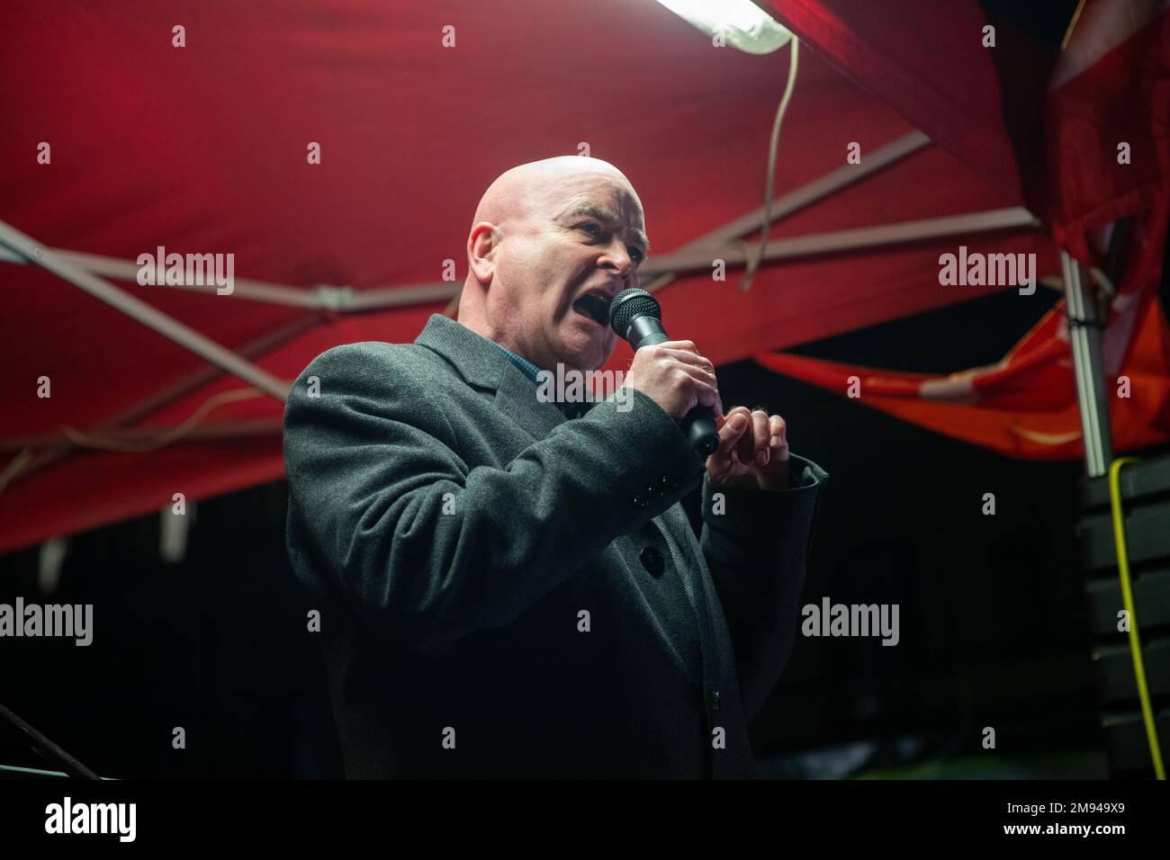 London, UK. 16th Jan, 2023. Mick Lynch, General Secretary of the rail ...
