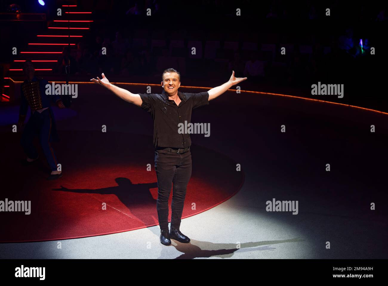 Paris, France. 15th Janv, 2023. Pavel Valla Bertini on his high-rise unicycle performs during ...