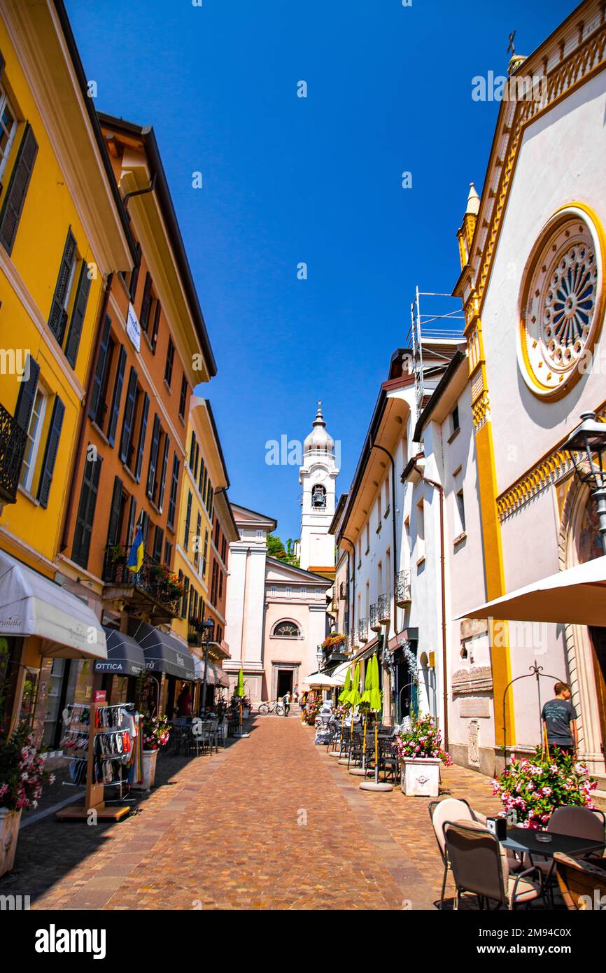 Street view of Menaggio town in lake Como, Lombardy, northern Italy ...