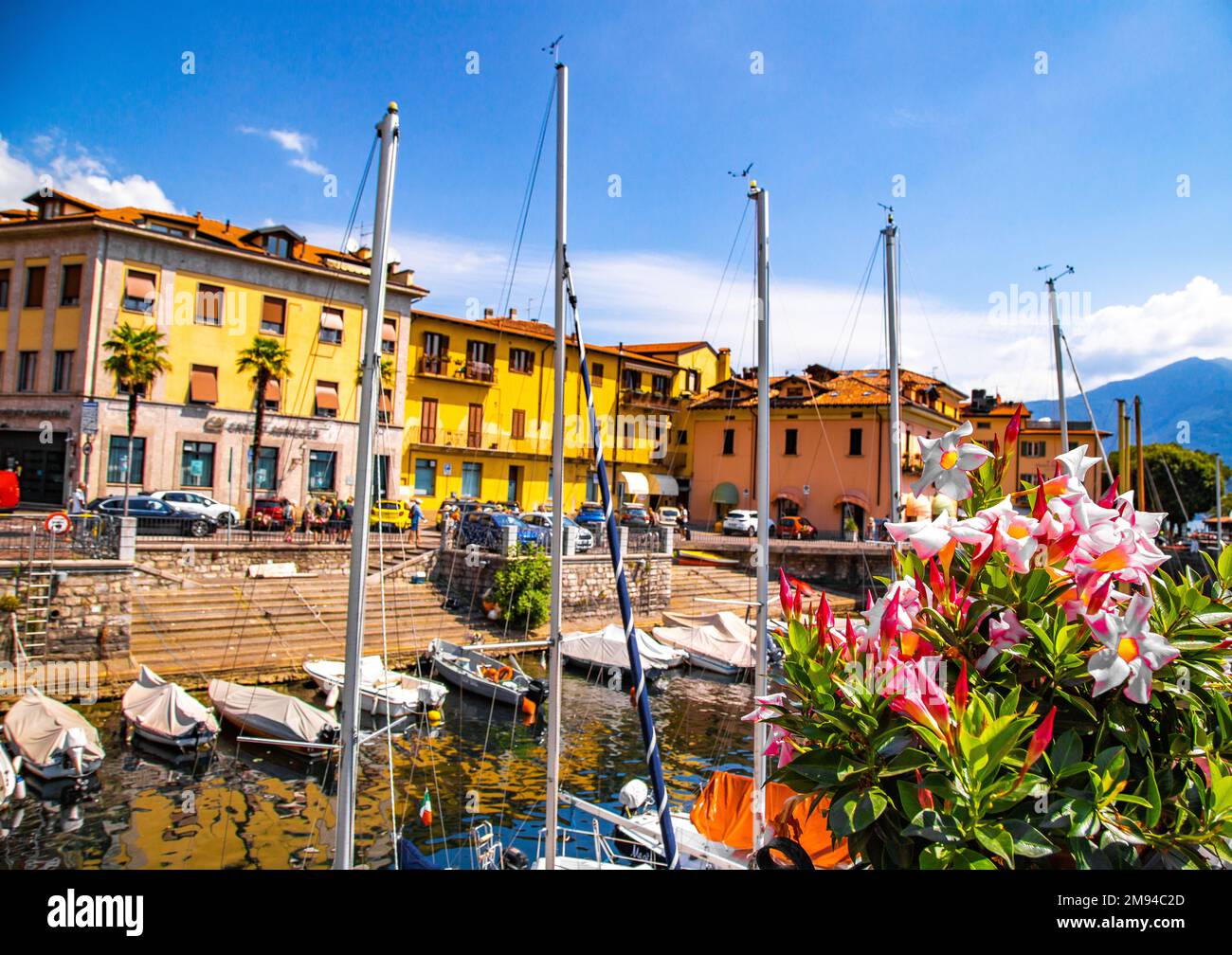 Street view of Menaggio town in lake Como, Lombardy, northern Italy ...
