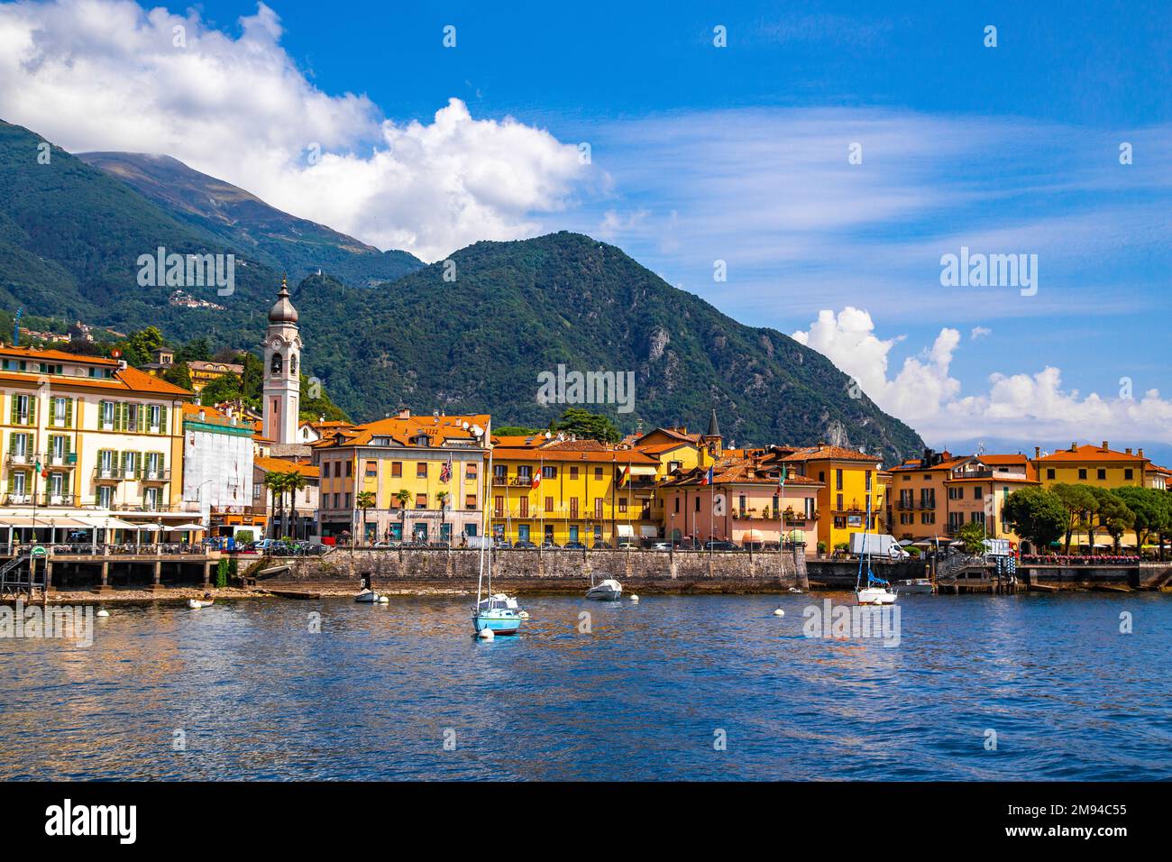 Street view of Menaggio town in lake Como, Lombardy, northern Italy ...