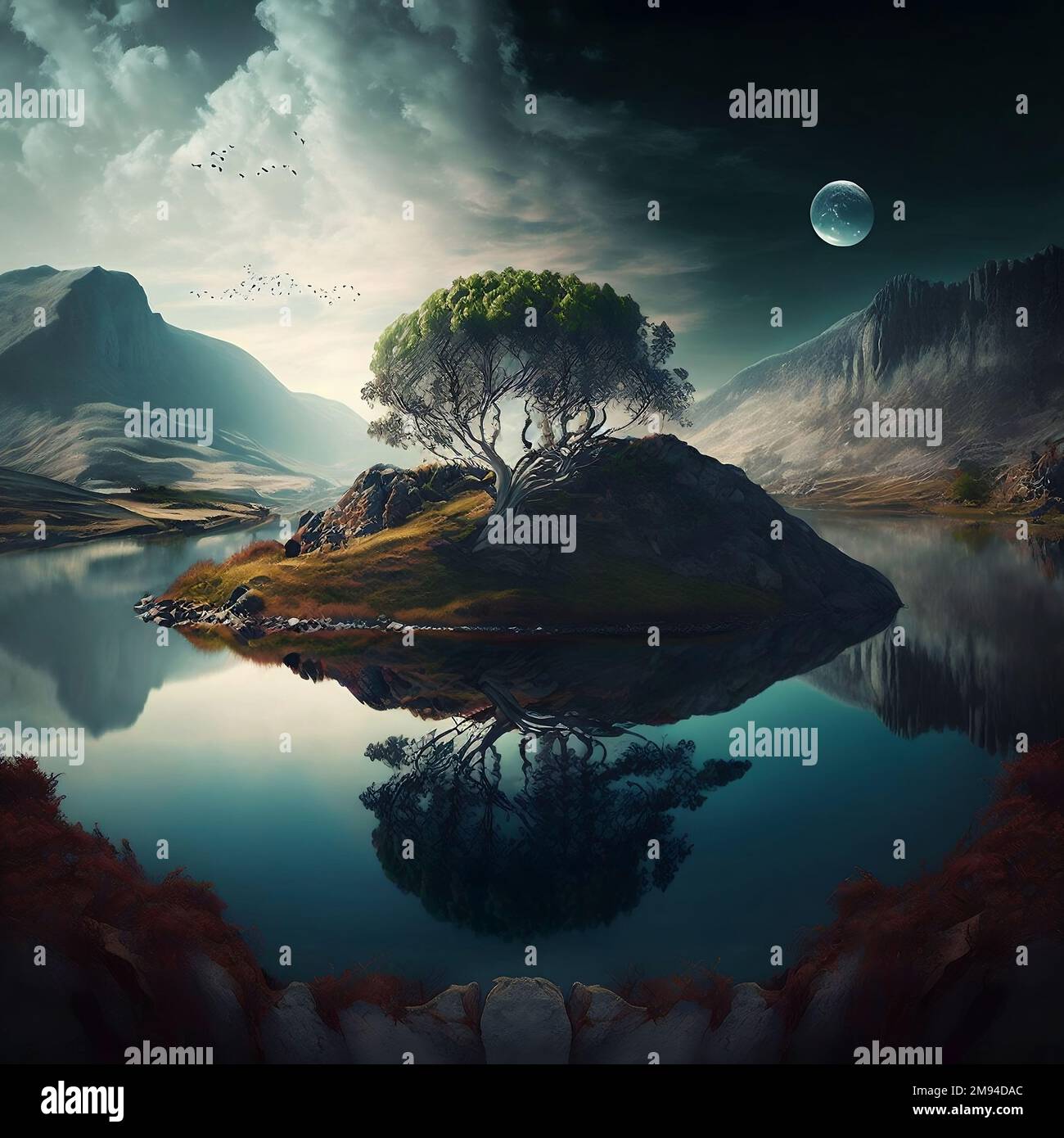 Blue lake under moonlight hi-res stock photography and images - Alamy