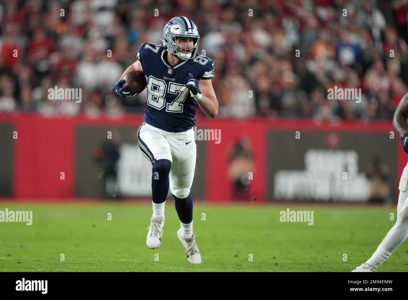 Dallas Cowboys tight end Jake Ferguson (87) runs after a catch during ...