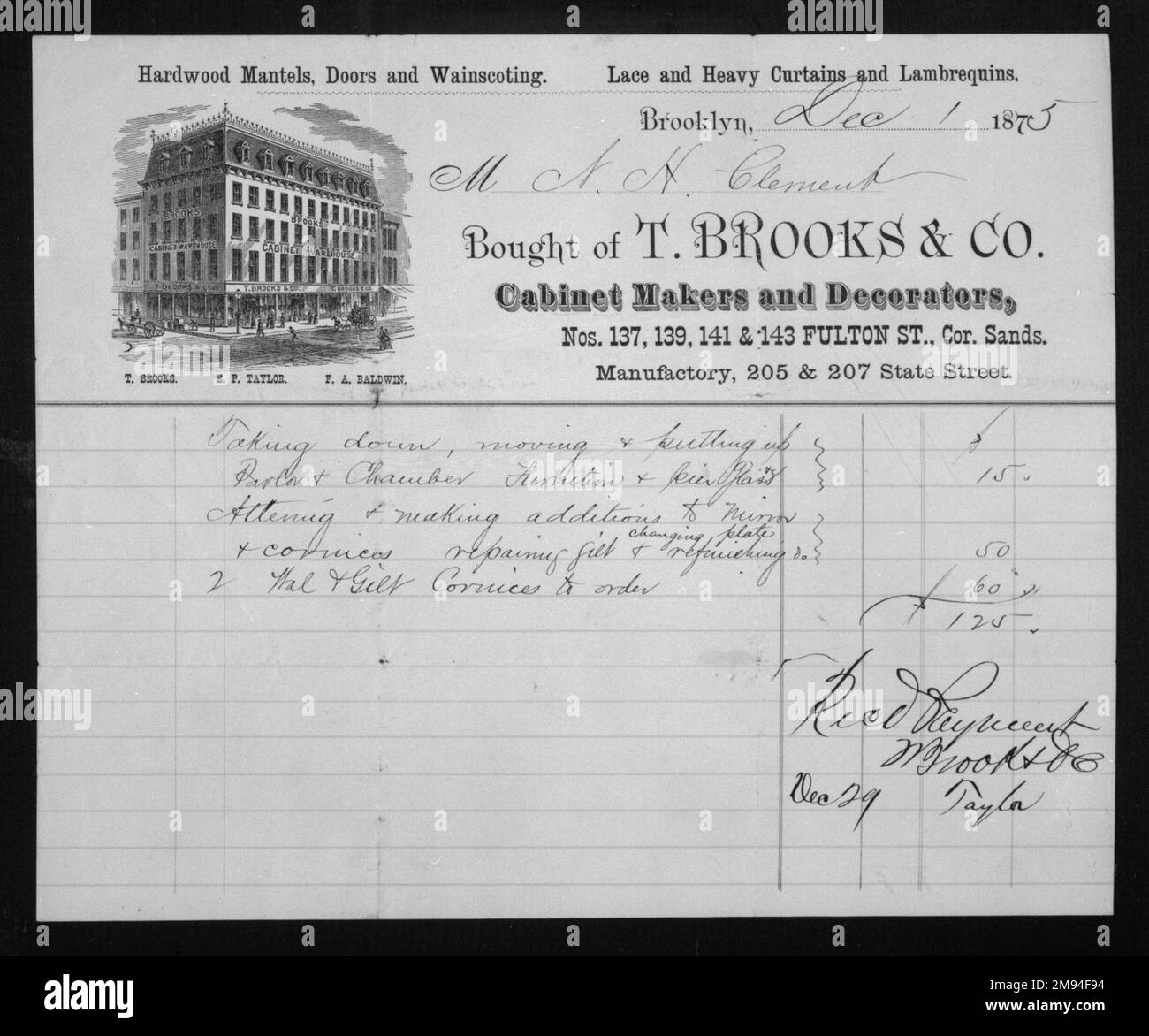 Original Bill of Sale from T. Brooks & Co. , December 1, 1875 ...