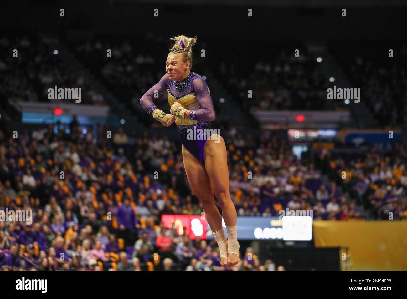 Baton Rouge, LA, USA. 16th Jan, 2023. LSU's Chase Brock leaps off the ...