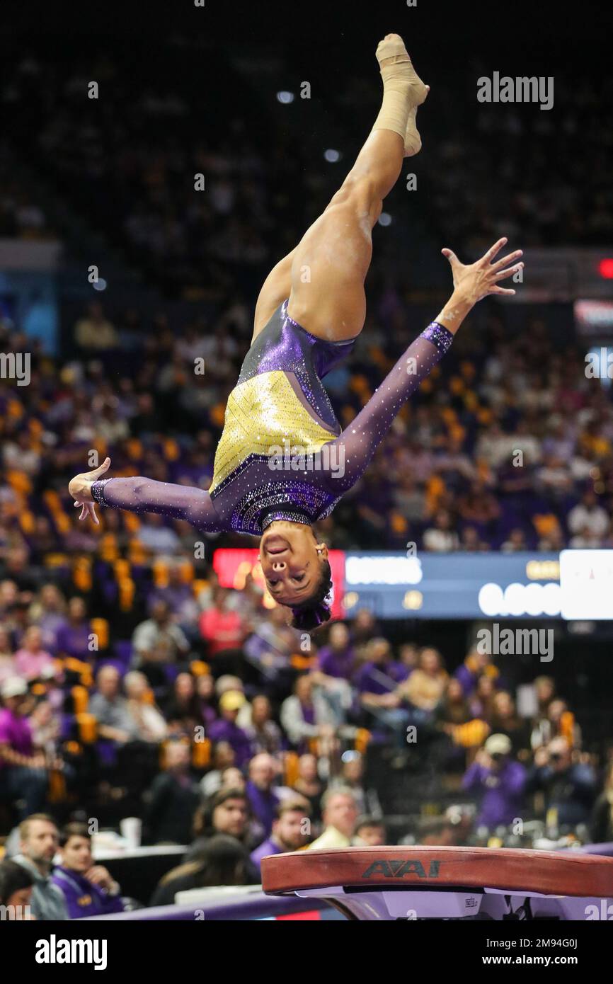 Baton Rouge, LA, USA. 16th Jan, 2023. LSU's Haleigh Bryant leaps off ...