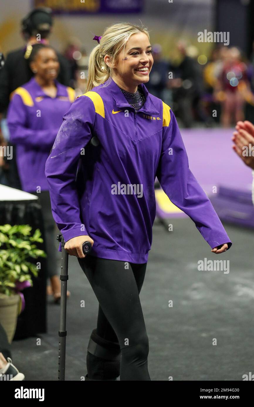 Baton Rouge, LA, USA. 16th Jan, 2023. Injured LSU gymnast Olivia ...