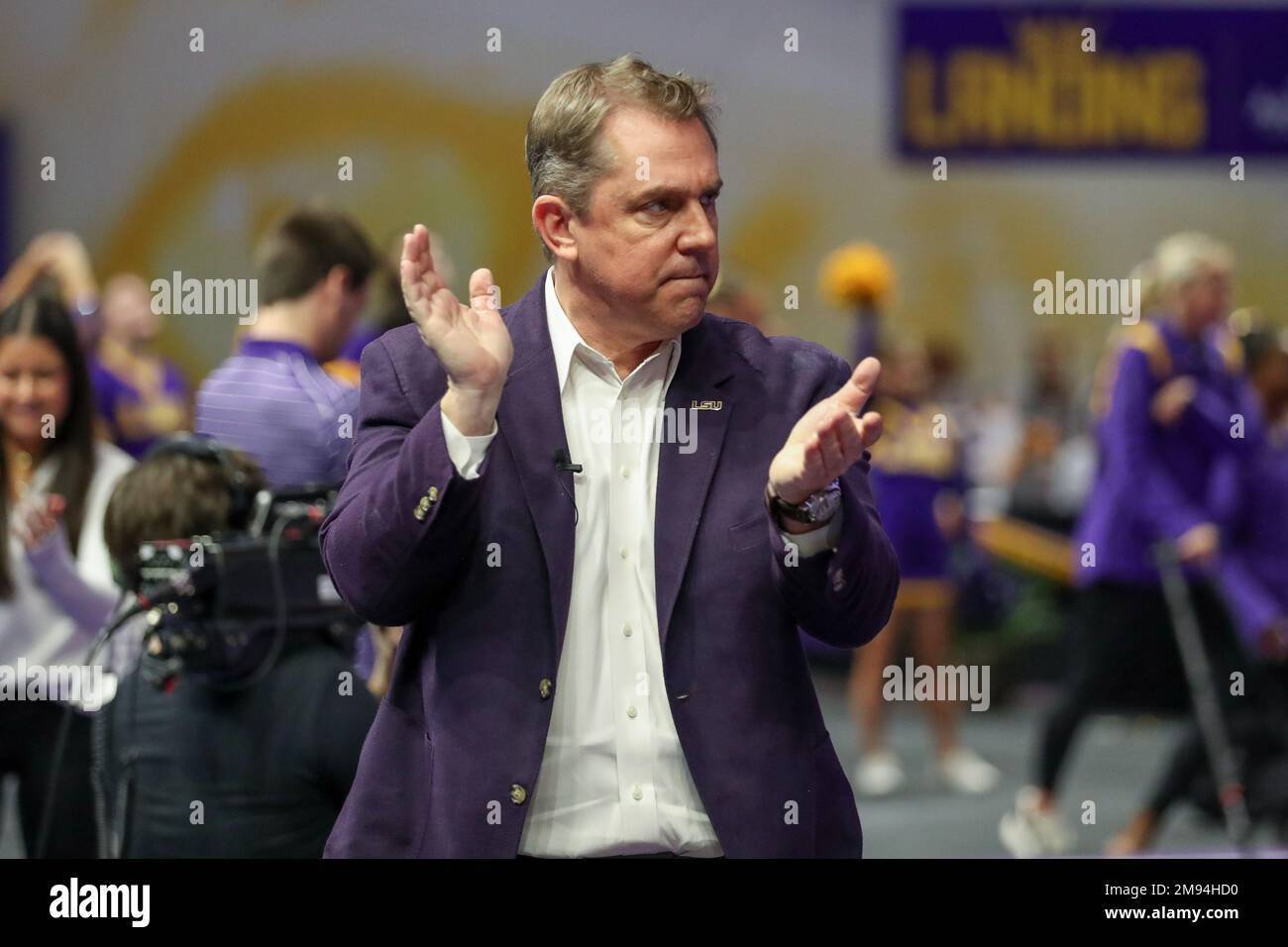 January 16, 2023: LSU Head Coach Jay Clark claps after a floor routine ...