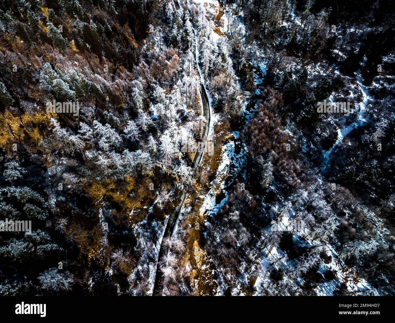 ABA, CHINA - JANUARY 15, 2023 - Aerial photo shows the Bipenggou scenic ...