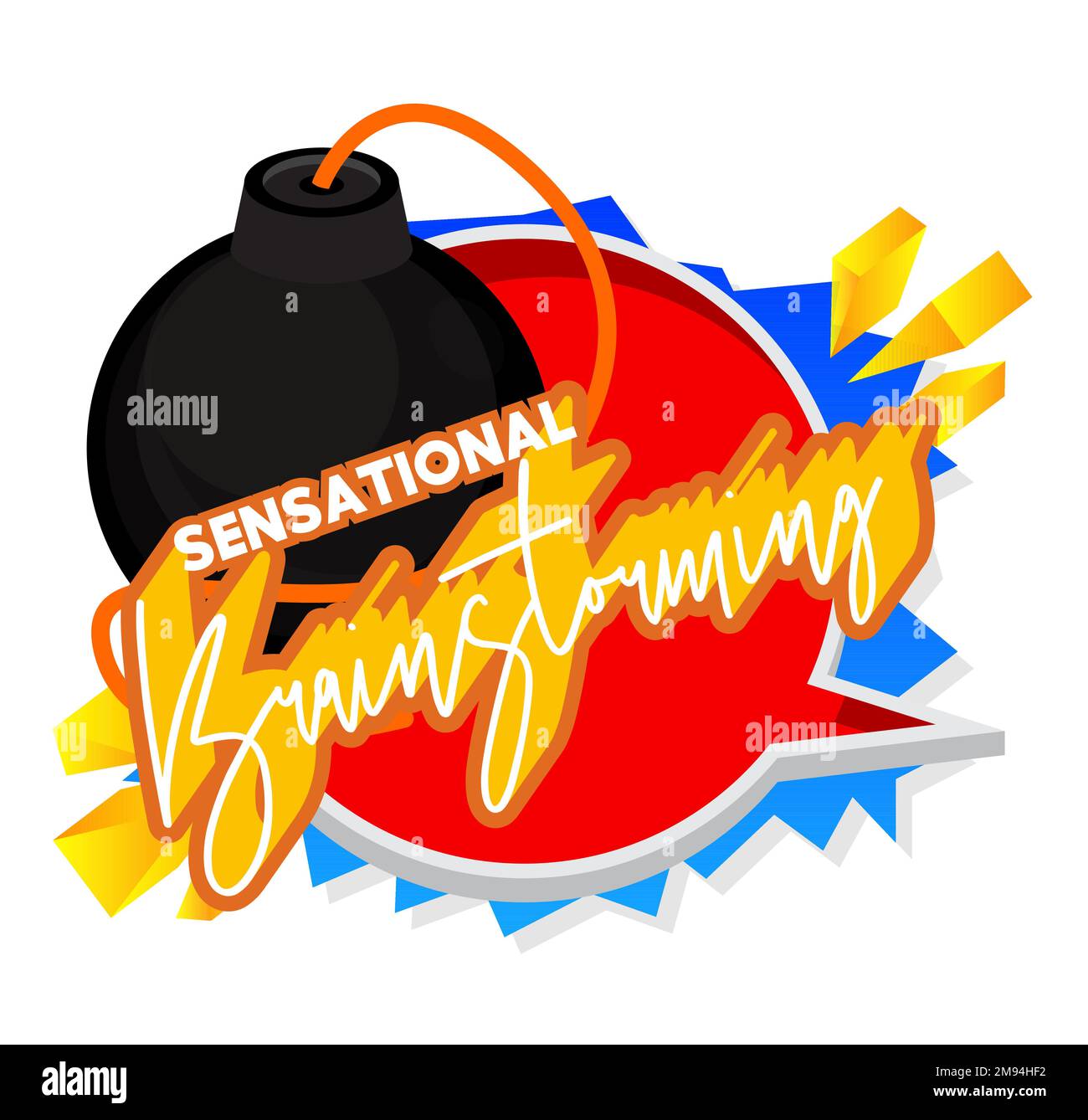 Sensational Brainstorming text with black Bomb. Cartoon Vector ...