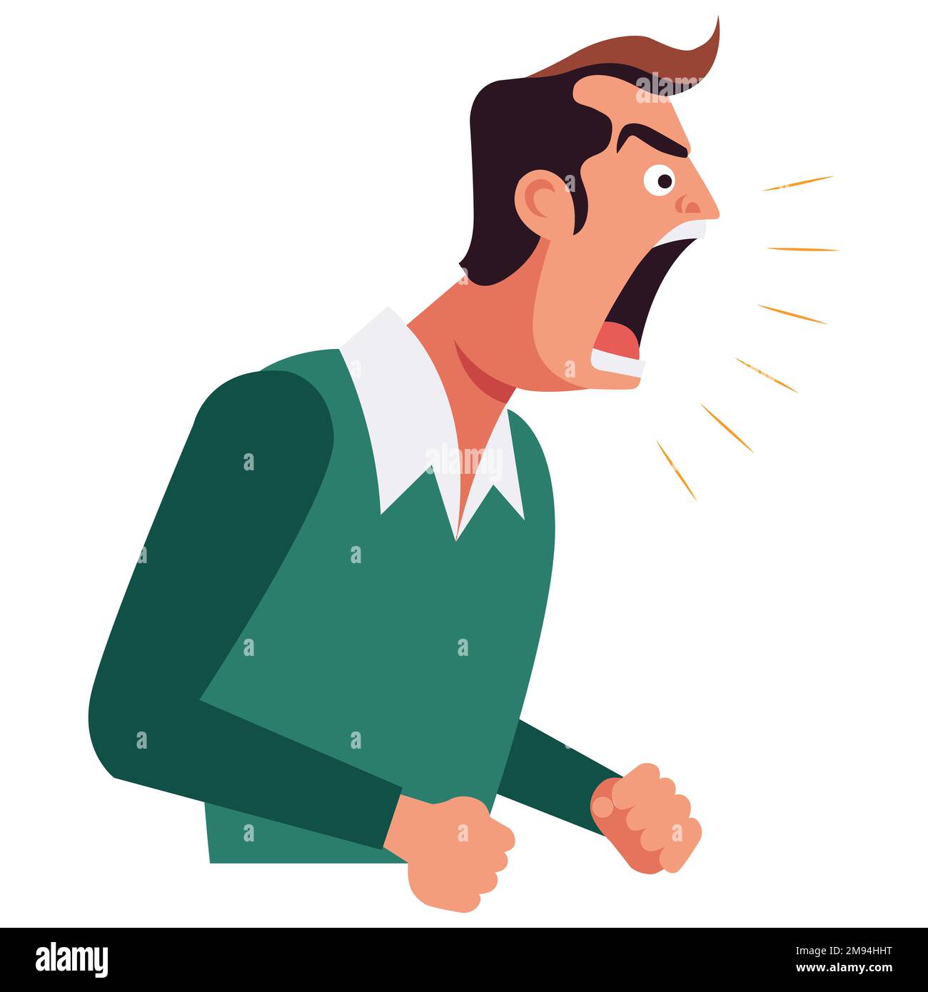 A Man In A Rage Yells At Other People Flat Vector Illustration Stock