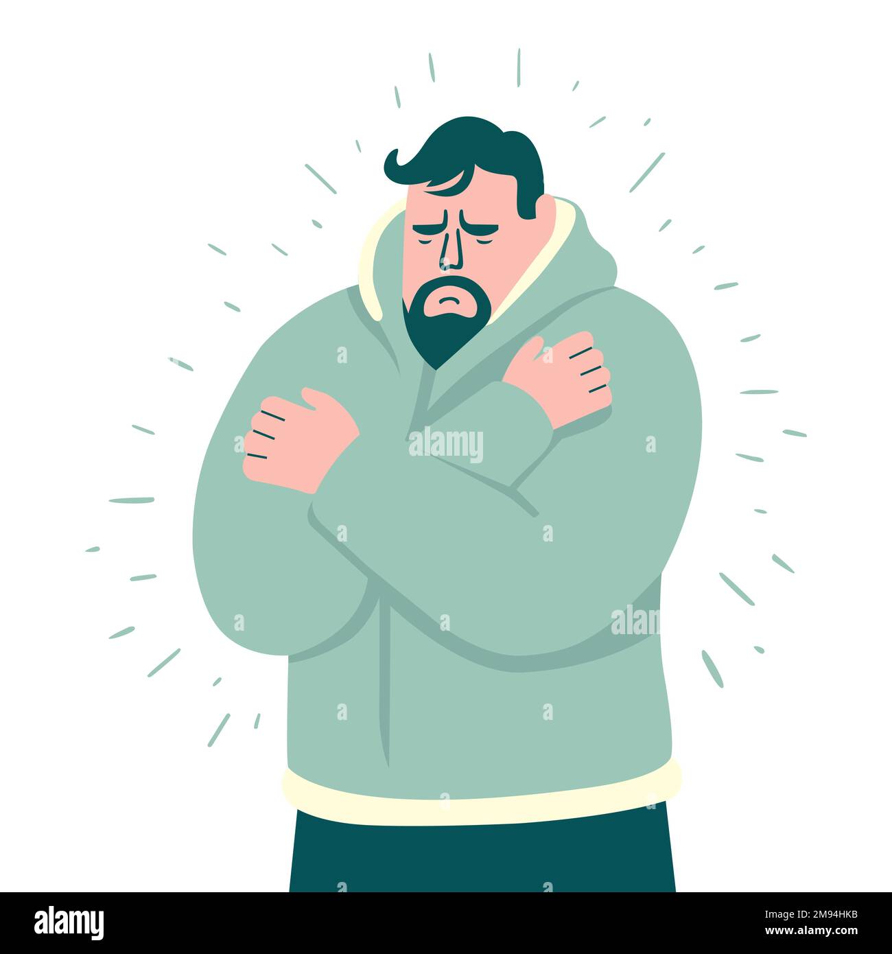 a man in a fur coat freezes in winter from the cold. high sub-zero ...