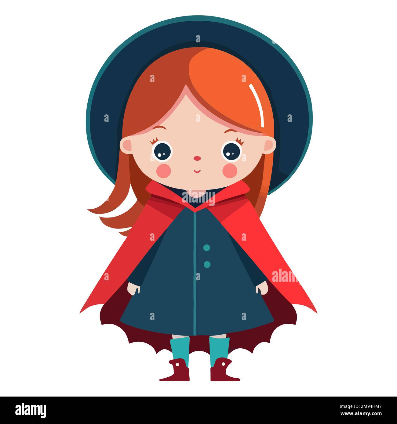 a little girl in a fairy costume and a big hat. flat vector ...
