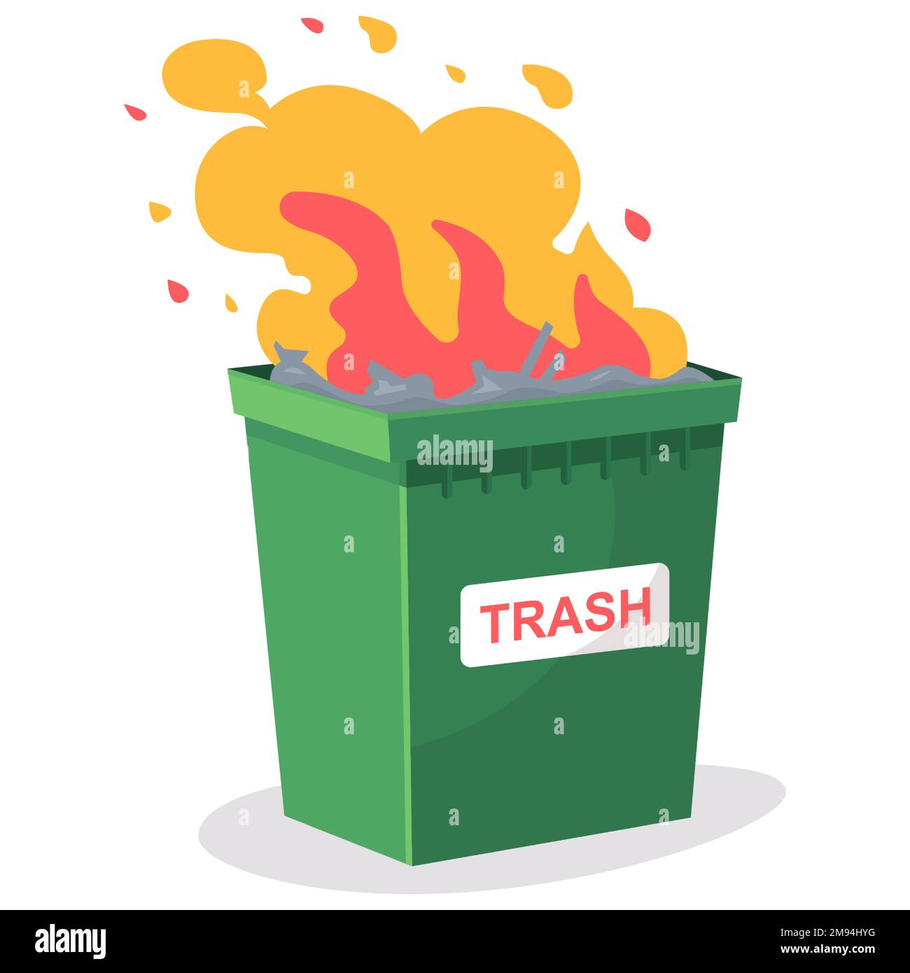burning waste bin. flat vector illustration. green container Stock ...