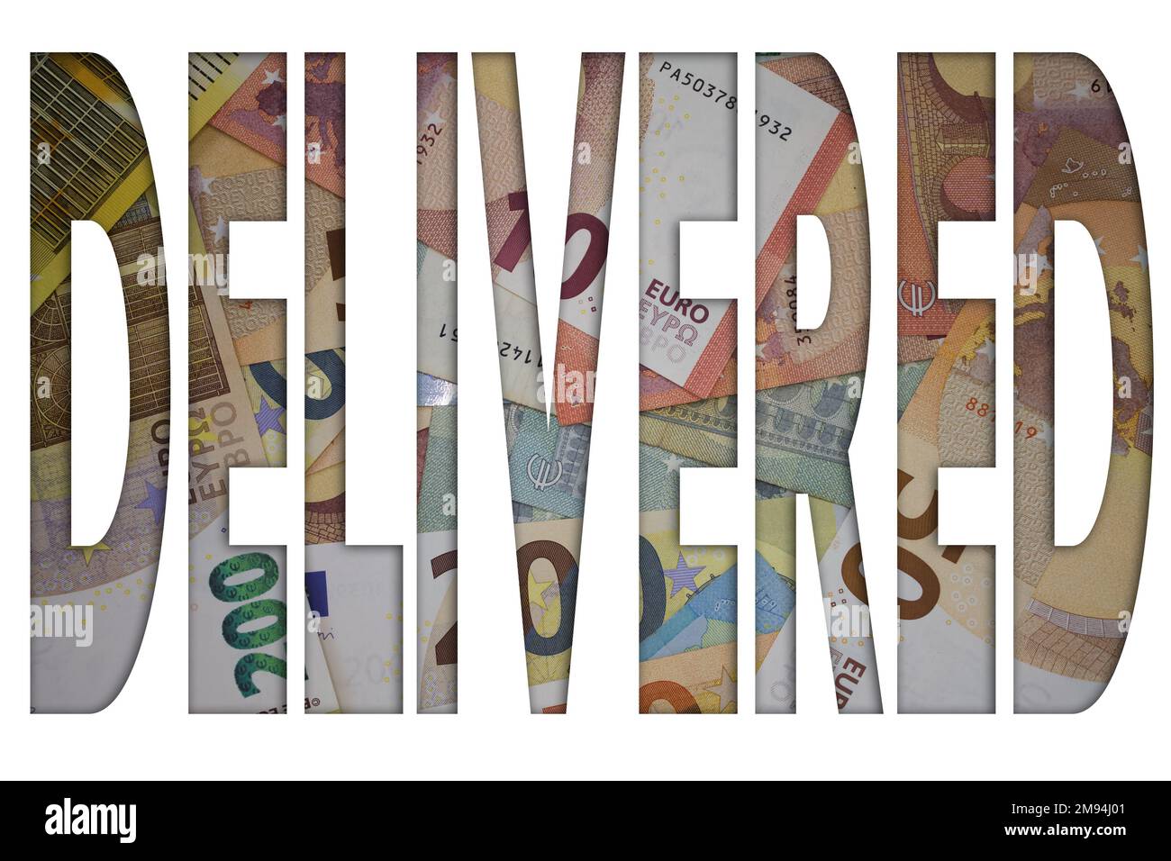 Delivered word with money. Paper currency background with different ...