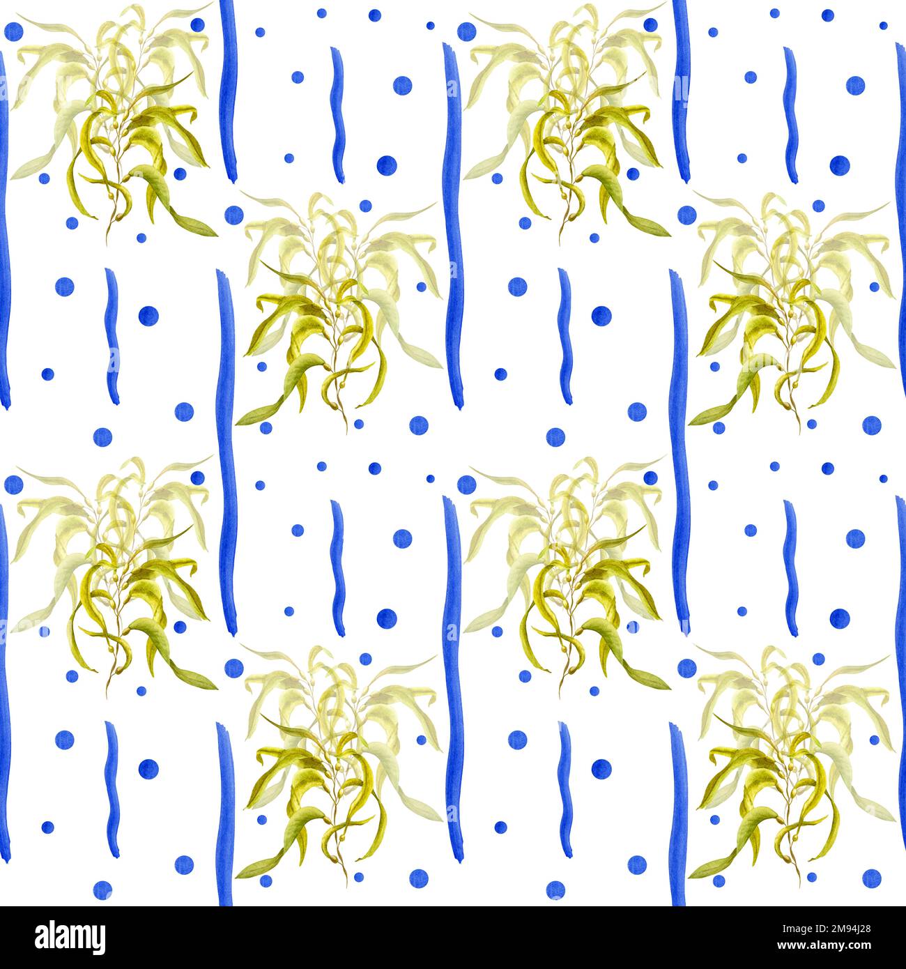 Watercolor underwater seamless pattern of seaweeds on white background ...