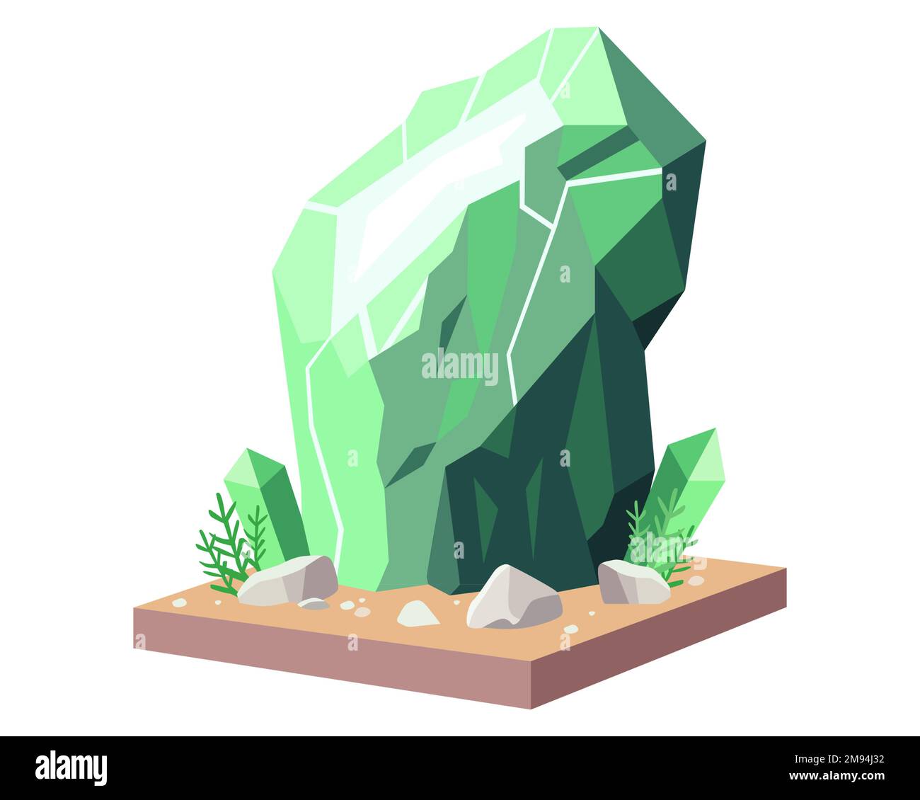 big green mineral in nature. precious gem. flat vector illustration ...