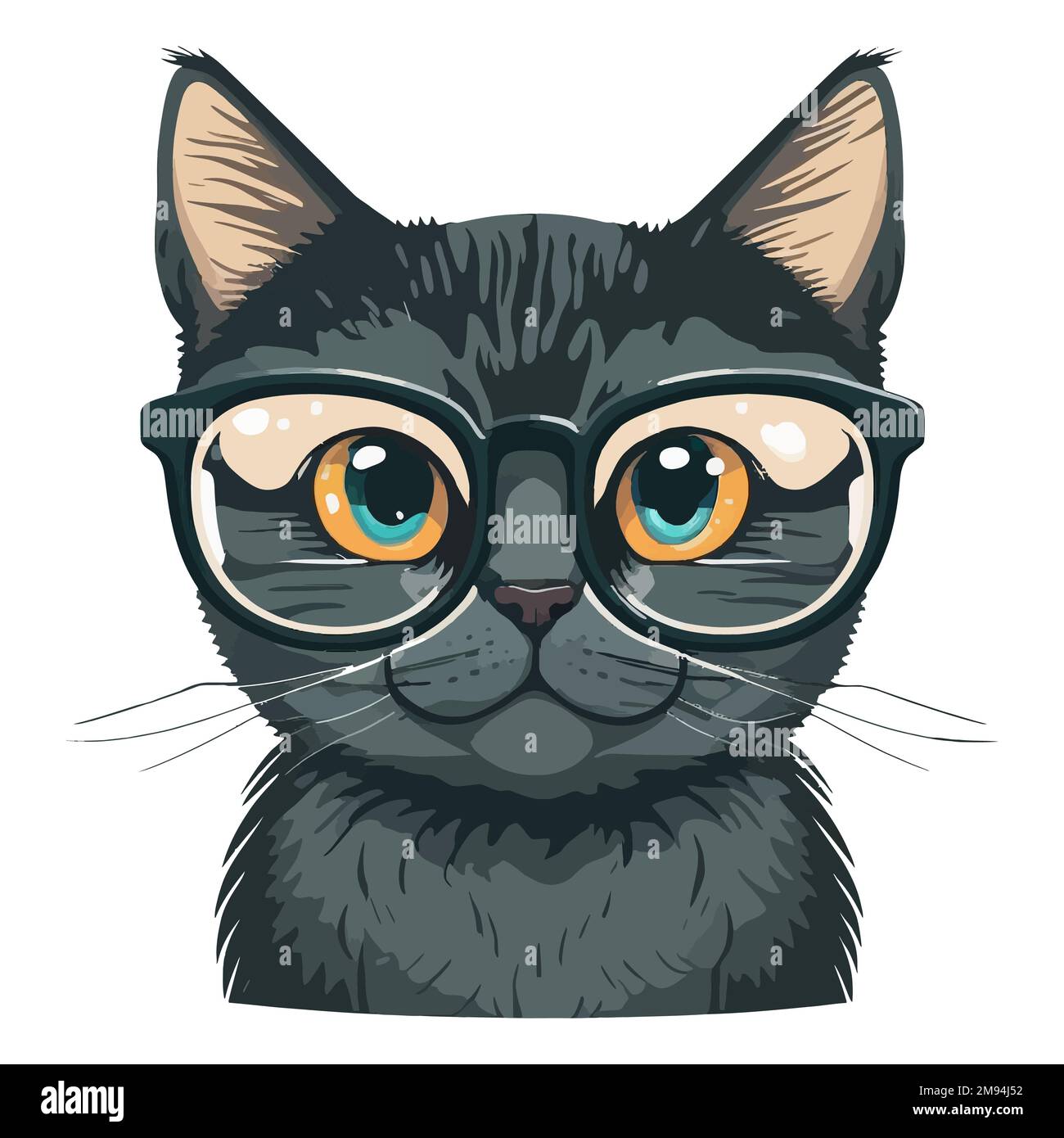 little smart cat in eyeglasses. flat vector illustration Stock Vector ...