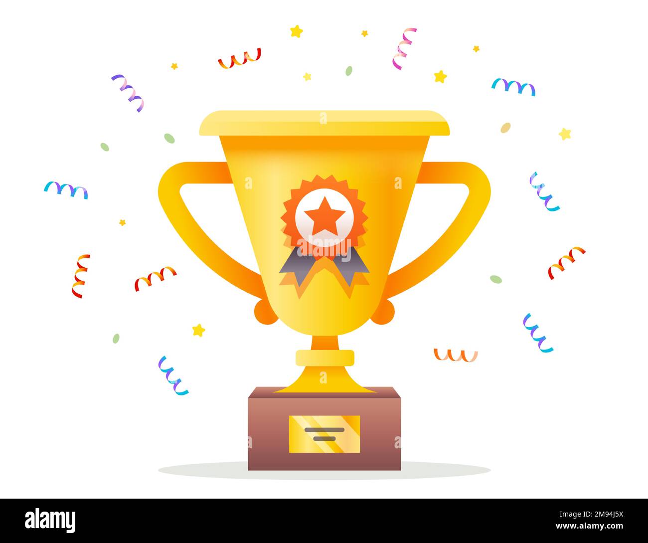 voluminous gold cup and confetti. award in a sporting event. flat ...