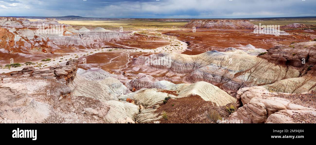 Striped purple sandstone formations of Blue Mesa badlands in Petrified ...