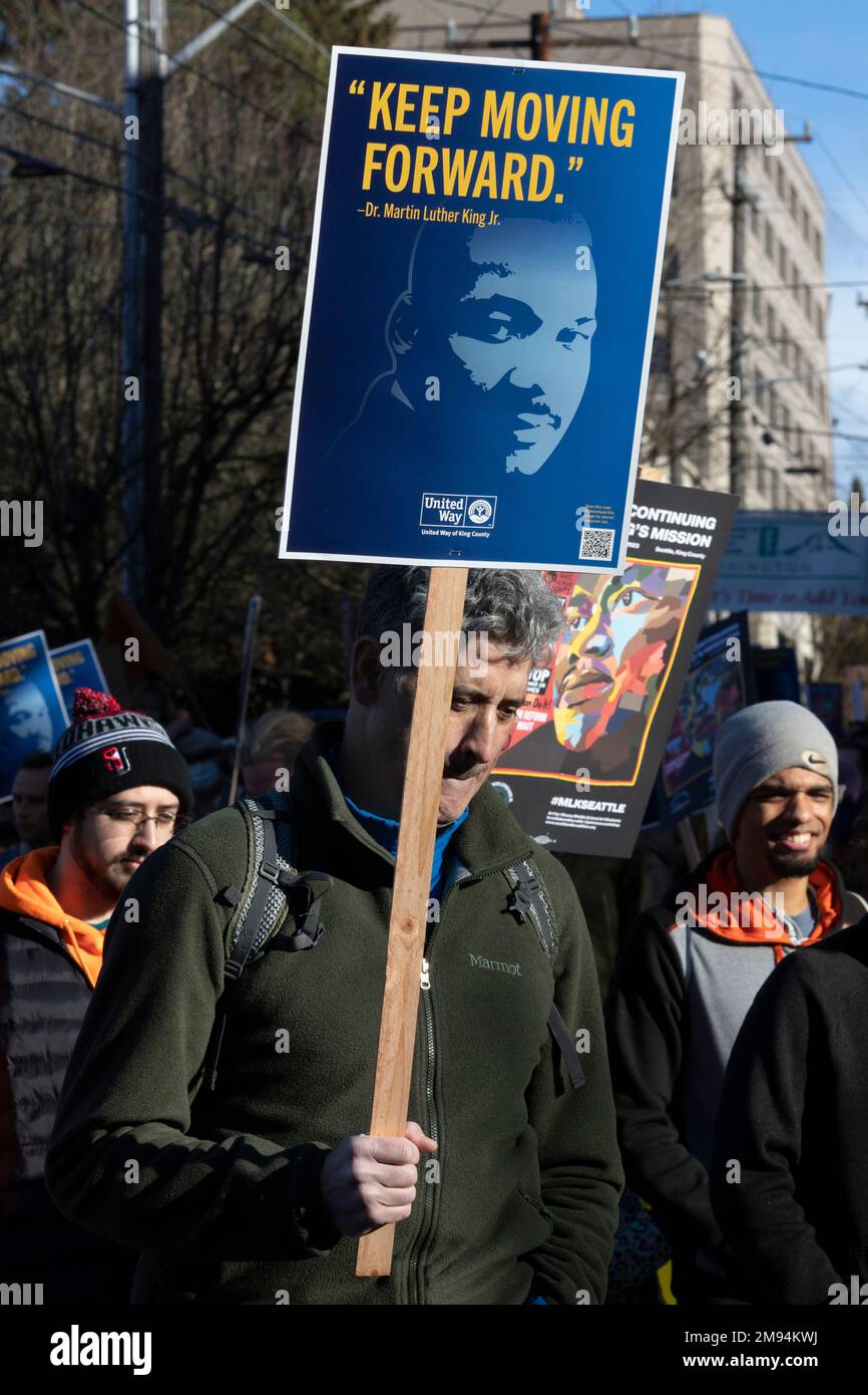 Seattle, Washington, USA. 16th January, 2023. Hundreds march through ...