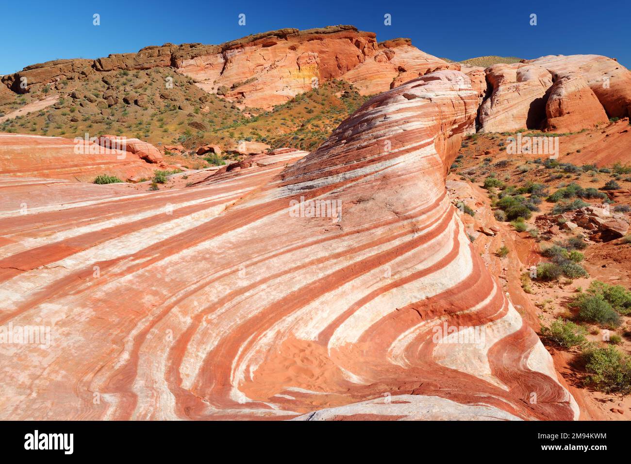 Beautiful red and white stripes of the Fire Wave sandstone formation in ...