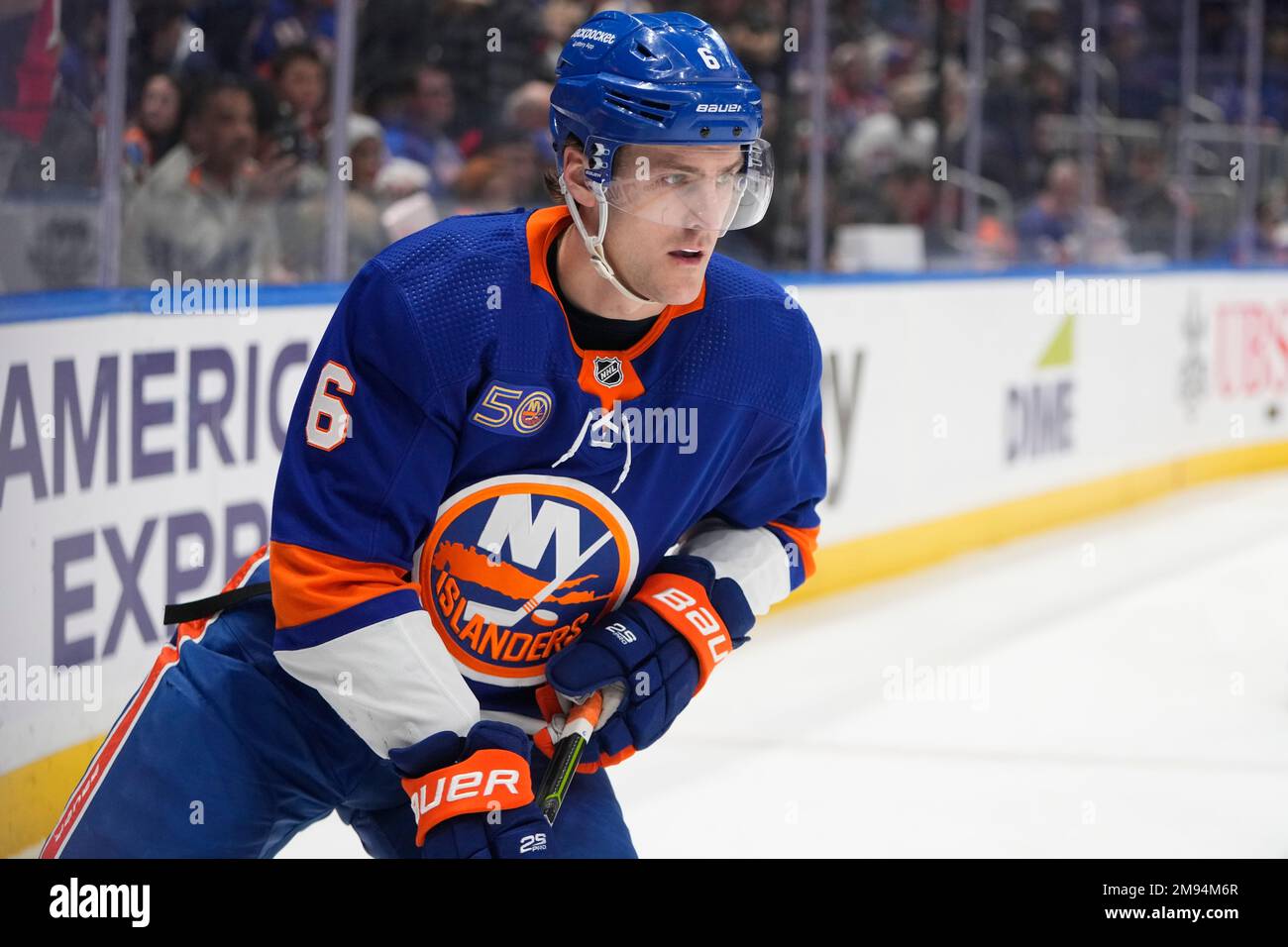 New York Islanders' Ryan Pulock (6) during the first period of an NHL ...
