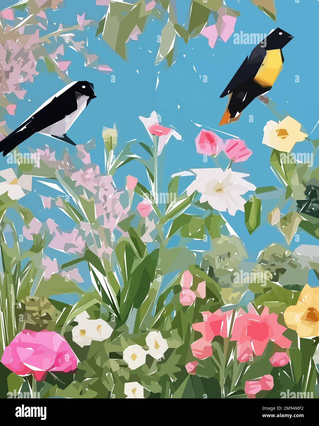 Bird, flowers, leaf, branch. Hand drawn floral watercolor vector ...